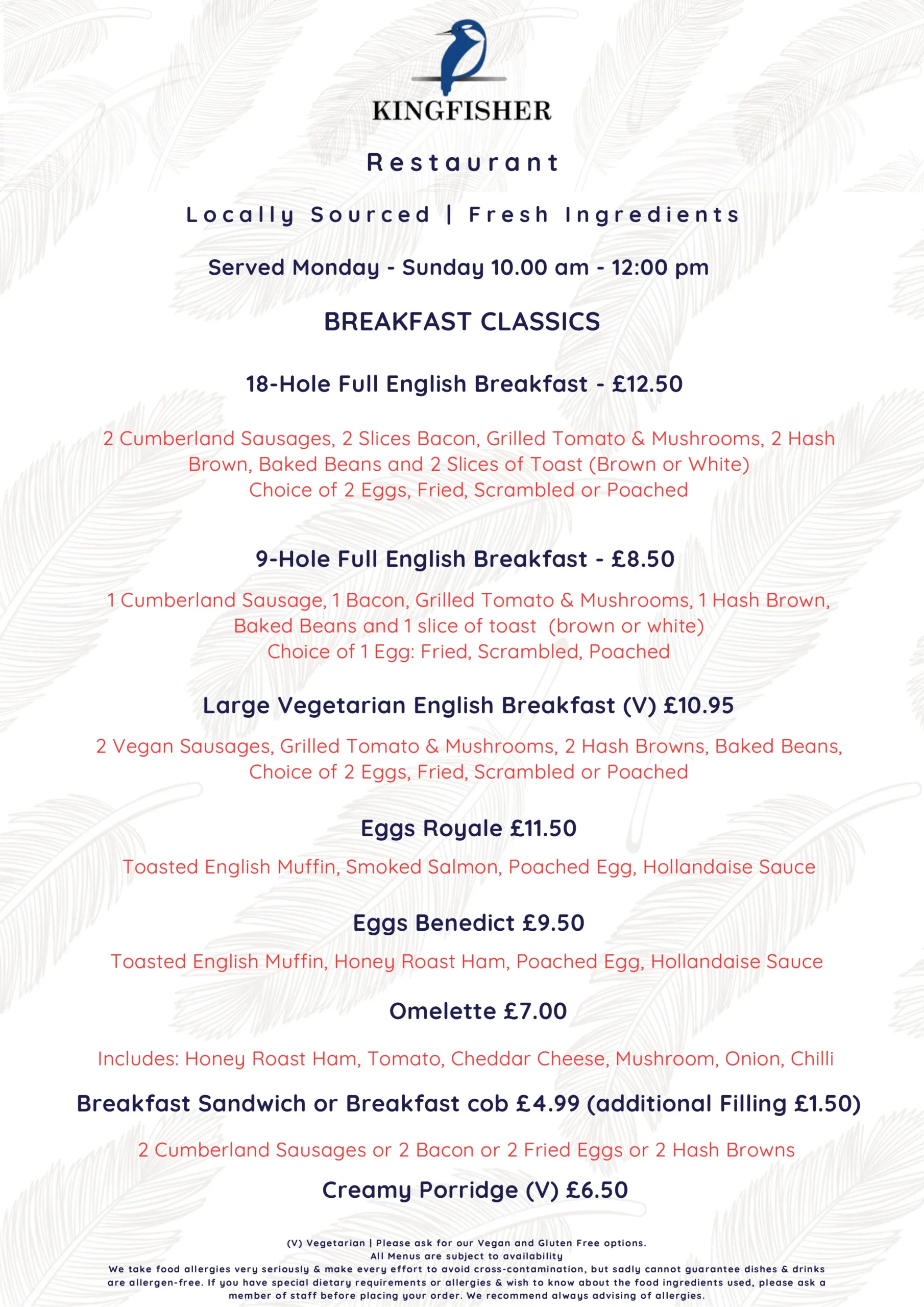Breakfast Menu - Forest Hill Golf Club Leicestershire, a Golf Club for ...